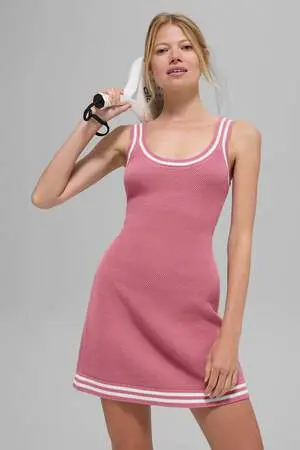 Alo Yoga Tennis Club Sweater Knit Dress - Pink Wild Rose/White